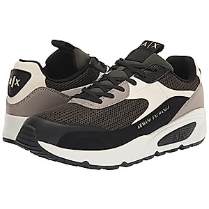 A|X ARMANI EXCHANGE Men's Thick Sole Colorblock Fashion Sneakers, Dark Green+Off White, 13