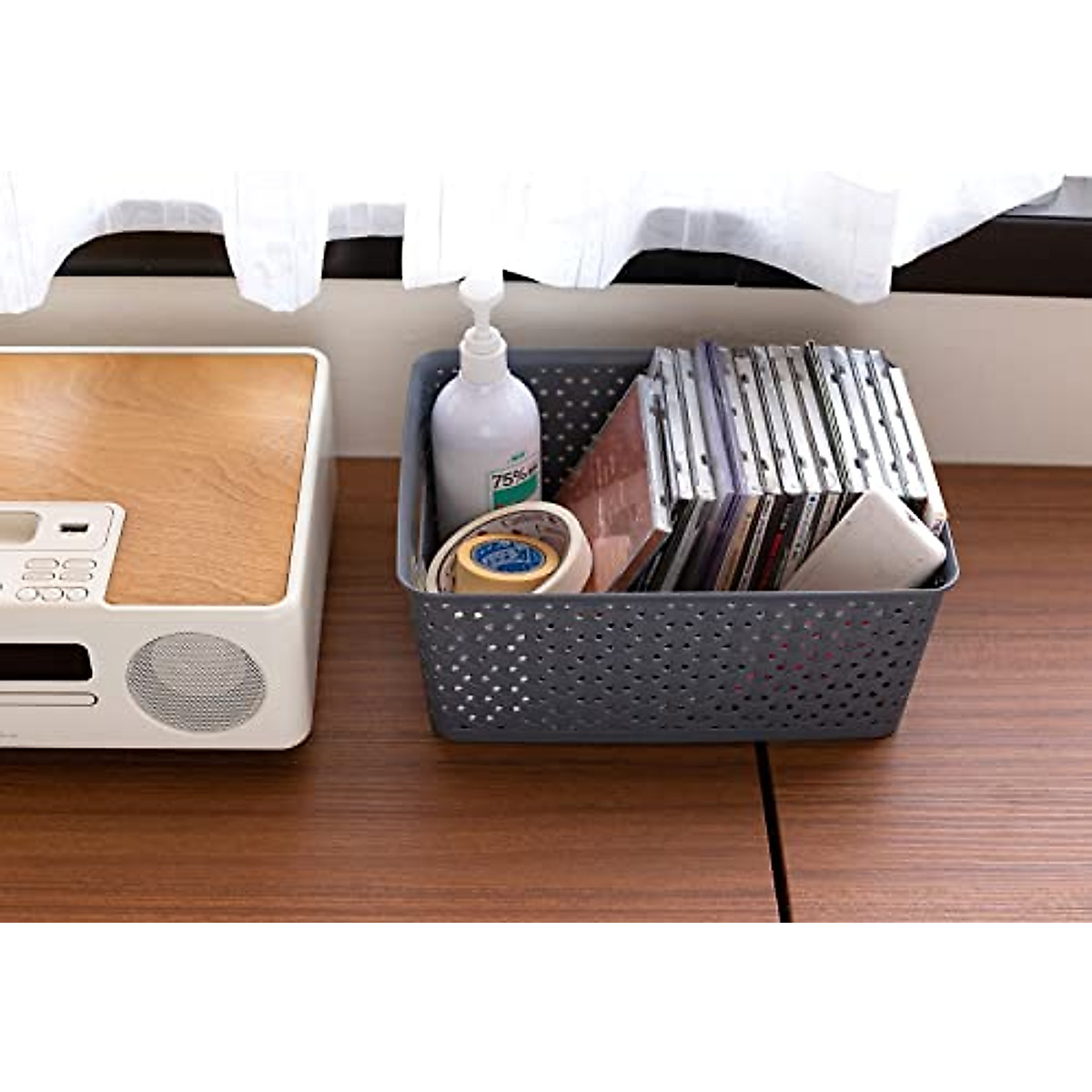 Aebeky Plastic Storage Basket,Medium Weave Basket Organizer,4-Pack (Grey)