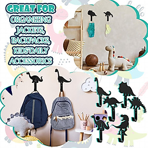 Zhengmy 6 Pcs Dinosaur Coat Hooks Wall Hook Black Metal Coat Hooks Dinosaur Bathroom Decor Wall Hanger Dino Decor for Boys Room Dinosaur Theme Decorations for Bathroom Bedroom Nursery