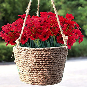 SOFYOURS 16 Bundles Artificial Flowers Outdoor UV Resistant Fake Flowers No Fade Plastic Plants Garden Porch Window Box (Red)