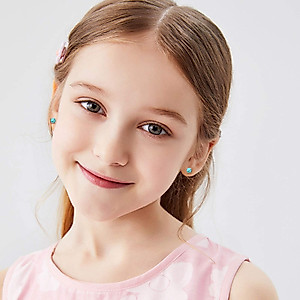 Turquoise Studs Earrings, 925 Sterling Silver Round Shape Tiny Studs, Turquoise Jewelry Mother Day Gift for Women Daughter Girlfriend with Gift Box-4mm 6mm