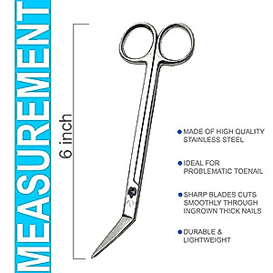 Long Handled Toenail Scissors Clippers - Podiatrist Manicure Pedicure for Seniors Elderly Men Women Ingrown Toenails Fingernail Cuticle Nail Scissor/Shear Stainless Steel (6 Inch)