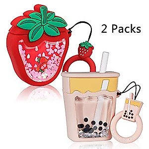 Hairland for Airpod 2/1 Silicone Case, Soft Protective Cartoon Fashion Cute Design Air Pods Cover Skin Kids Girls Funny Headphone Accessories Charging Cases for AirPods (Quicksand Strawberry+Milk Tea)