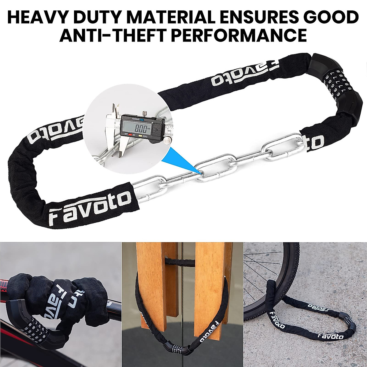 Favoto Bike Chain Lock, 5 Digit Combination Anti-Theft Bicycle Lock, Security Resettable Heavy Duty Hardened Steel, Ideal for Outdoor Motorcycle E-Bike Bikes Gate Fence Ladder Lawn Mower, 3.8 feet