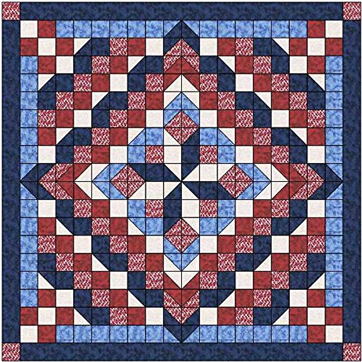 Easy Quilt Kit Faceted Star Patriotic Red, White and Blue Full Size