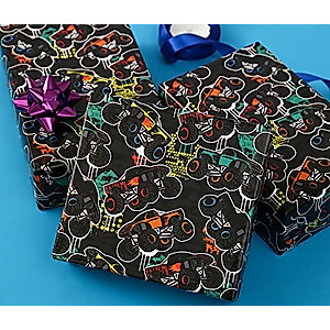U'COVER Monster Truck Birthday Wrapping Paper for Kids Boys 3-Large Black Racing Car Gift Wrapping Paper for Men Baby Shower Holiday with Cut Line Folded Flat Gift Wrap Sheet 27 * 39.4inch
