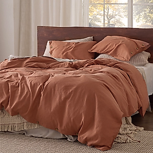 Bedsure Linen Duvet Cover King - Linen Cotton Blend Bedding Set, Soft & Cozy, 3 Pieces, 1 Duvet Cover 104x90 Inches and 2 Pillowcases, Burnt Orange Color Cooling Bedding, Comforter Sold Separately