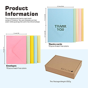 FUHOSENG 50 Pack Pop Up Thank You Cards, 4x6 Love 3D Greeting Card With Envelopes and Stickers For Small Business, Baby Showers, Wedding, Graduation, Birthdays, Mothers Day, Fathers Day, Thanksgiving