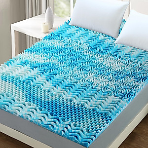 Askme 2 Inch 7-Zone Queen Memory Foam Mattress Topper, Cooling Gel Foam Mattress Topper for Pressure Relief,Bed Topper in a Box CertiPUR-US Certified, Queen Size