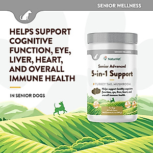 NaturVet Senior Advanced 5-in-1 Support Dog Supplement – Helps Support Immune System, Heart, Liver, Cognitive Function, Eye Health – Includes Ginkgo Biloba, Lutein – 60 Ct.