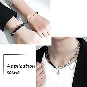 Pandahall 360-380Pcs Natural Black Onyx Lava Rock Gemstone Beads 8mm Healing Crystal Round Stones with A-Z Letter Spacer Beads Elastic String for Adults Diffuser Essential Oils Bracelets Making