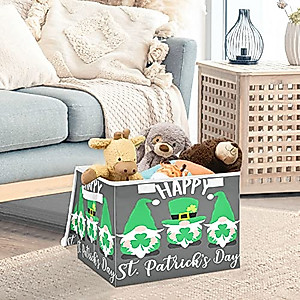 Kigai St. Patrick's Day Gnome Storage Basket with Lid and Handles, Large Collapsible Fabric Storage Bins for Shelves, Closet, Bedroom, Office, Home Decor