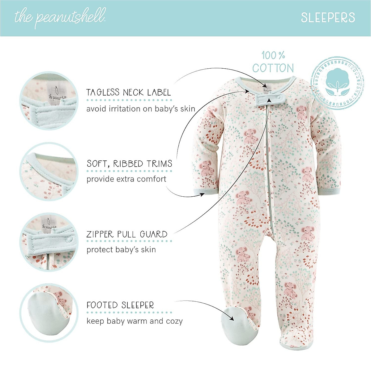 The Peanutshell Newborn Clothes & Accessories Set | 30 Piece Layette Gift Set | Fits Newborn to 3 Months | Pink Elephant & Floral