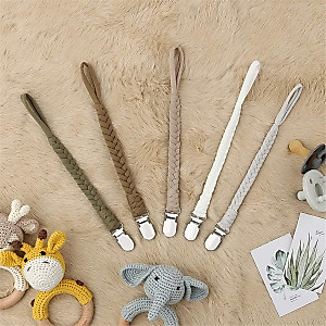 Pacifier Clip for Boys and Girls Binky Holder Pacifier Holder Leash Smoother Clip Handmade Braided Fits All Pacifiers -Modern Unisex Baby Birthdays Gift（5 Pack）
