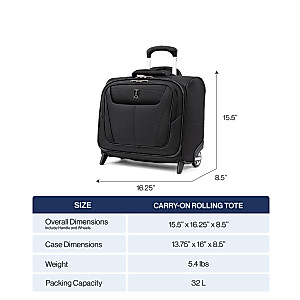 Travelpro Maxlite 5 Softside Lightweight Rolling Underseat Tote Upright 2 Wheel Bag, Men and Women, Black, 16-Inch