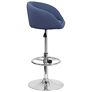 Flash Furniture Luis Contemporary Blue Fabric Adjustable Height Barstool with Barrel Back and Chrome Base