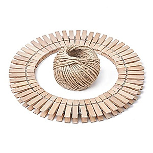 HSTECH 100 Pcs Mini Natural Wooden Clothespins and 82 Ft Jute Twine, Baby Clothes Pins, 3.5 cm Craft Photo Clips for Home School Arts Crafts Decor, DIY Decoration's, Arts and Crafts, Weddings