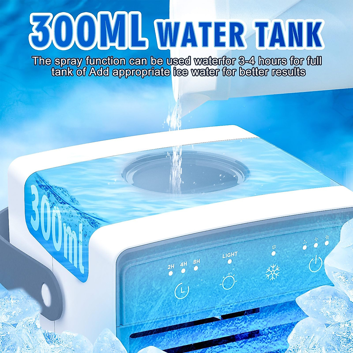 USB Portable Air Conditioner Fan, Rechargeable Evaporative Mini AC Fan with 3 Adjustable Speeds, Small Mini AC with Timer, Hand Held Personal Air Cooler for Desk, Bedroom, traveling & Camping, White