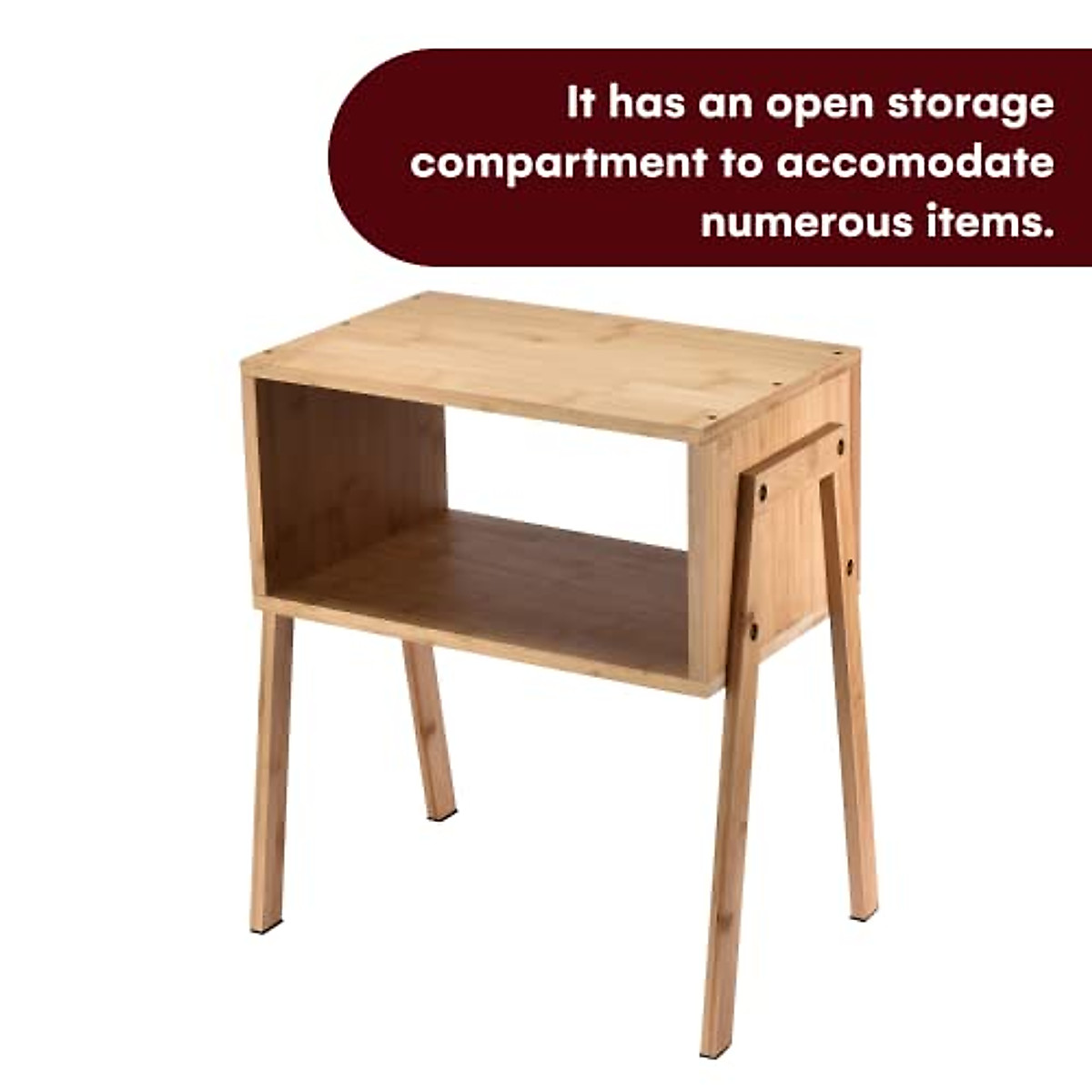 Vdomus Bamboo Stackable Nightstand Set of 2-16 inches Natural Wood Matching Side Table - Wooden Bedside Tables - Minimalist Low End Table Furniture for Living Room or Bedroom