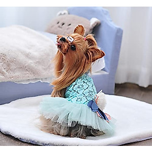 MSNFOASM 2Pack Dog Sweetie Flower Mesh Dress,Dog Lace Tutu Skirt Wedding Dress for Small Girl Dogs Cats（Pink&Green M）