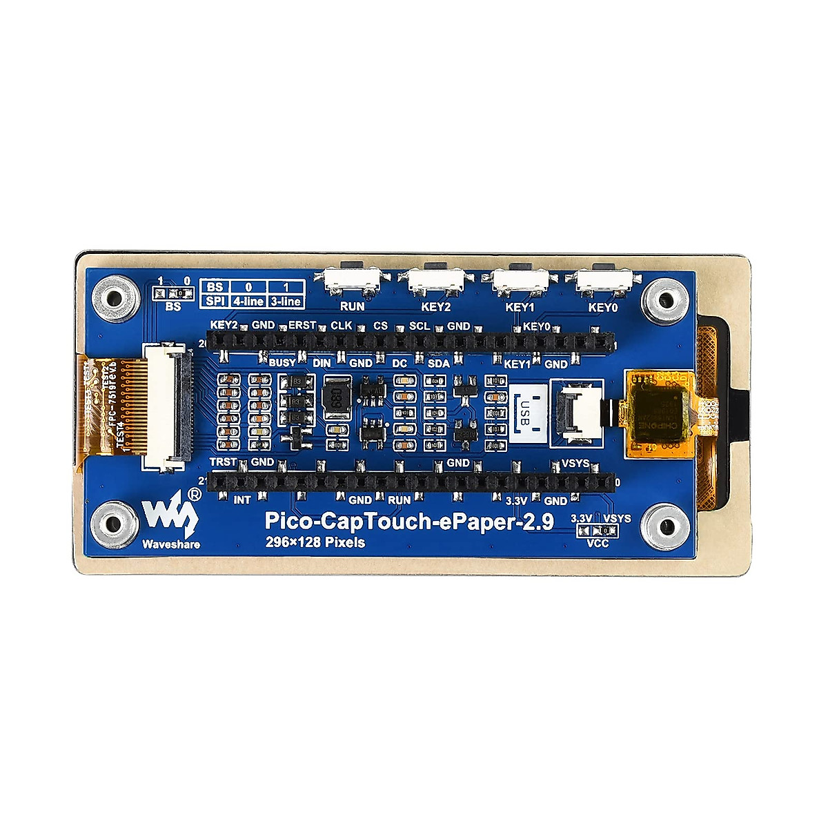 2.9 Zoll e-Paper Touch Display für Raspberry Pi Pico 296×128 E-Ink Touchscreen Anzeigemodul Zweifarbig Schwarz/Weiß 3.3V Unterstützung 5-Punkte-Touch SPI / I2C-Schnittstelle Teilaktualisierung