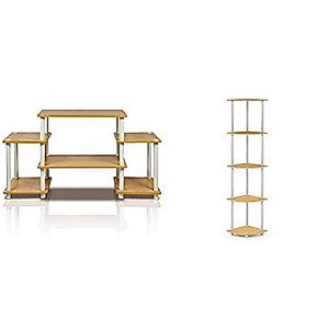 Furinno Turn-N-Tube 5 Tier Corner Display Rack Multipurpose Shelving Unit, 1-Pack, Beech/White & Turn-N-Tube No Tools Entertainment TV Stands, Beech/White