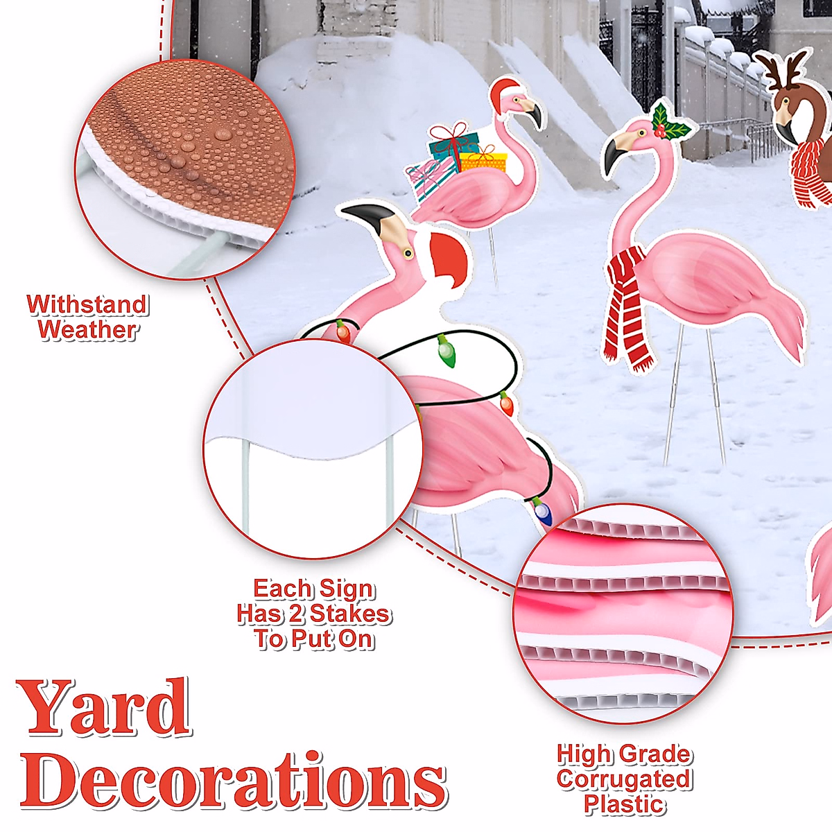 8 Pieces Flamingo Christmas Yard Signs Stakes Pink Flamingo Lawn Decorations Summer Tropical Flamingo Yard Decorations for Outdoor Garden Home Xmas Party