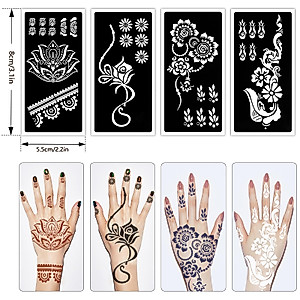 Qpout Tattoo Stencils For Kids Adults, 12 Sheets Henna Stencils for Hands,Henna Tattoo Stencil Kit, Mehndi Stencils for Hands, Tattoo Stencils for Real Tattoos, Airbrush Tattoo Stencils