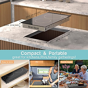 2 Burner Electric Cooktop, 110v Electric Stove with Plug, 12 Inch Countertop & Built-In Portable Electric Stove, 9 Levels of Power, 2000W, Touch Control, Safety Lock, Timer, Pause Function, Karienvir