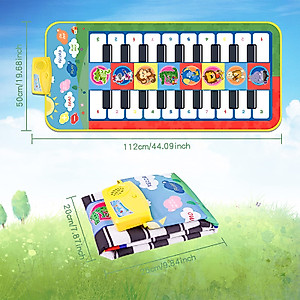 Fivegoes Piano Mat for Toddlers 1-3, 44" X 20" Double Keyboard Music Floor Dance Mat 20 Keys with 8 Instrument Sounds, Learning Educational Toys Gifts for Baby Infant 6-12 12-18 Months Boys and Girls