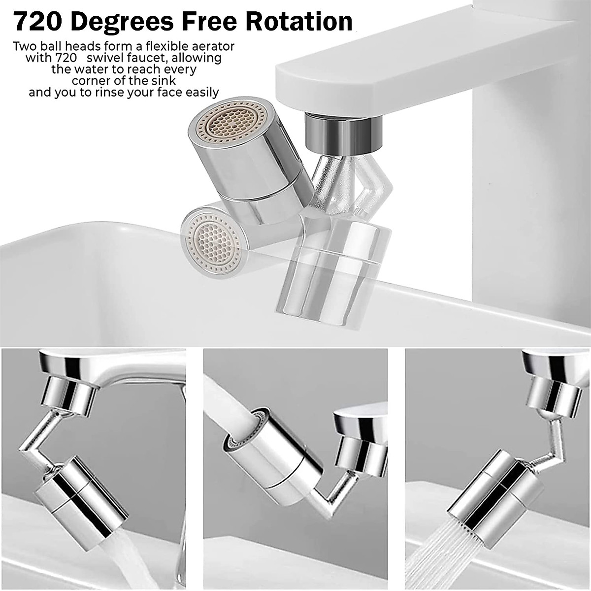 2 Pack Dual-Function 2-Flow Sprayer Faucet Head, 720 Degree Swivel Faucet Aerator, Large-Angle Rotating Splash Filter Faucet, Faucet Replacement Part-55/64-27UNS Inch Female Thread Faucet