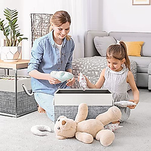 Fab totes Storage Bins [3-Pack], Foldable Storage Baskets for Organizing Toys, Books, Shelves, Closet, Large Storage Box with Rope Handles, Sturdy Organizer Bins, White & Grey