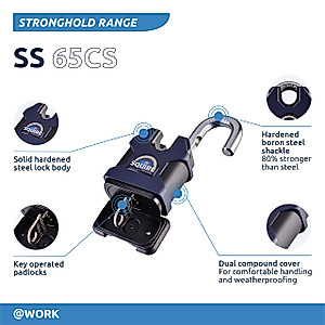 Henry Squire SS65CS Stronghold 6 Pin S Cylinder Closed Shackle Steel Padlock, 65 mm (Length), Black/Blue