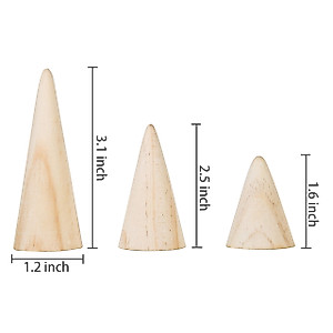 MyGift Natural Wood Wedding Ring Holder for Jewelry Engagement, Costume Ring Cone, Set of 6