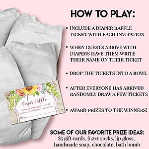 Amanda Creation Watercolor Sunflower, Dahlia, & Peony Floral Diaper Raffle Tickets for Baby Showers, 20 2" X 3” Double Sided Inserts, Bring a Pack of Diapers to Win Favors & Prizes!