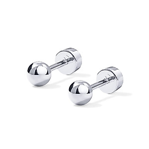 PAVOI Rhodium Plated Solid 925 Sterling Silver Ball Stud Earrings for Women - Flat Back - Cartilage & Helix Piercing Jewelry - Big Gold Studs