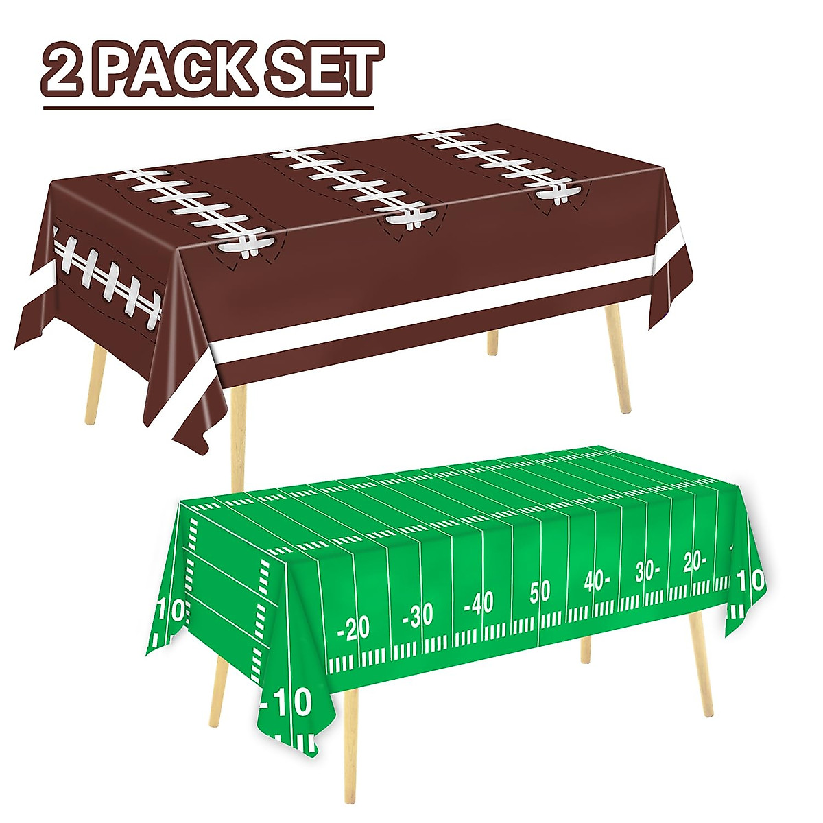 Oigco Football Party Decorations Tablecloth Disposable Plastic Touchdown Table Cover Perfect for Football Birthday Party Decorations and Gameday Tailgate Decorations 54 X 108Inch, 2 Pack