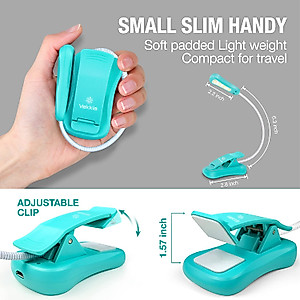 Vekkia/LuminoLite Rechargeable Book Light, 3 Colortemperature × 3 Brightness, Reading Lights for Reading in Bed, Up to 70 Hours Lighting, Great for Readers, Travel (Turquoise)