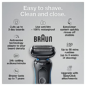 Braun Series 5 5020 Electric Razor for Men Foil Shaver with Beard Trimmer, Rechargeable, Wet & Dry with EasyClean, Black, 5 Piece Set