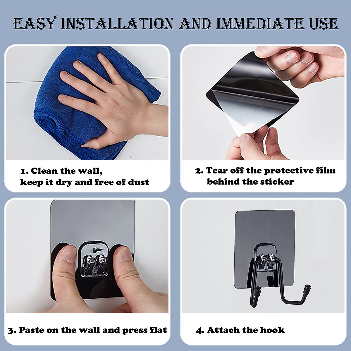 DASITON Large Adhesive Hooks 22Ib(Max) Utility Hooks Double Hook Towel and Coats Hooks,for Home Kitchen Bedroom Bathroom Office Ceiling (8Pack)