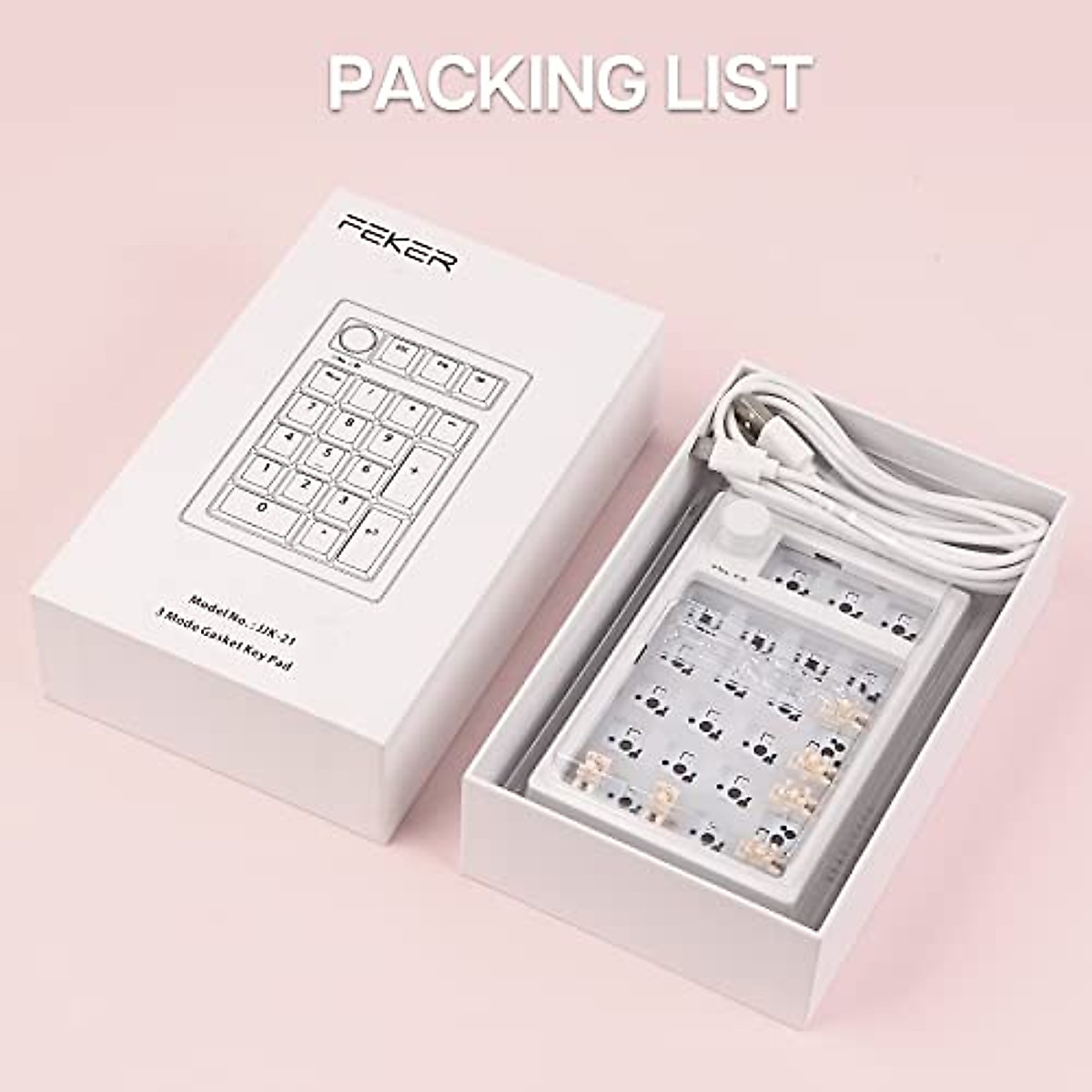 EPOMAKER FEKER JJK21 20 Keys Mechanical Numpad Kit, Gasket Mount Hot Swappable Bluetooth 5.0/2.4GHz/Wired Numeric Keypad with a Rotary Knob, 1500mAh Battery, Compatible with 3/5Pin Switches