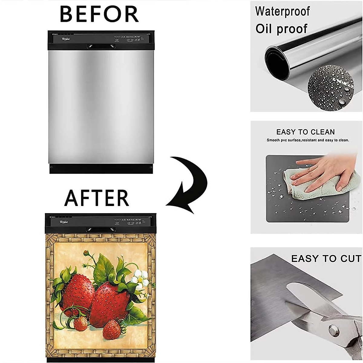 Homa Strawberries Decorations Magnetic Dishwasher Cover Panel Fruit Fridge Magnets Refrigerator Cute Vinyl Stickers Kitchen Home Decor Farmhouse 23Inch W x 26Inch H, 23InchWx26InchH