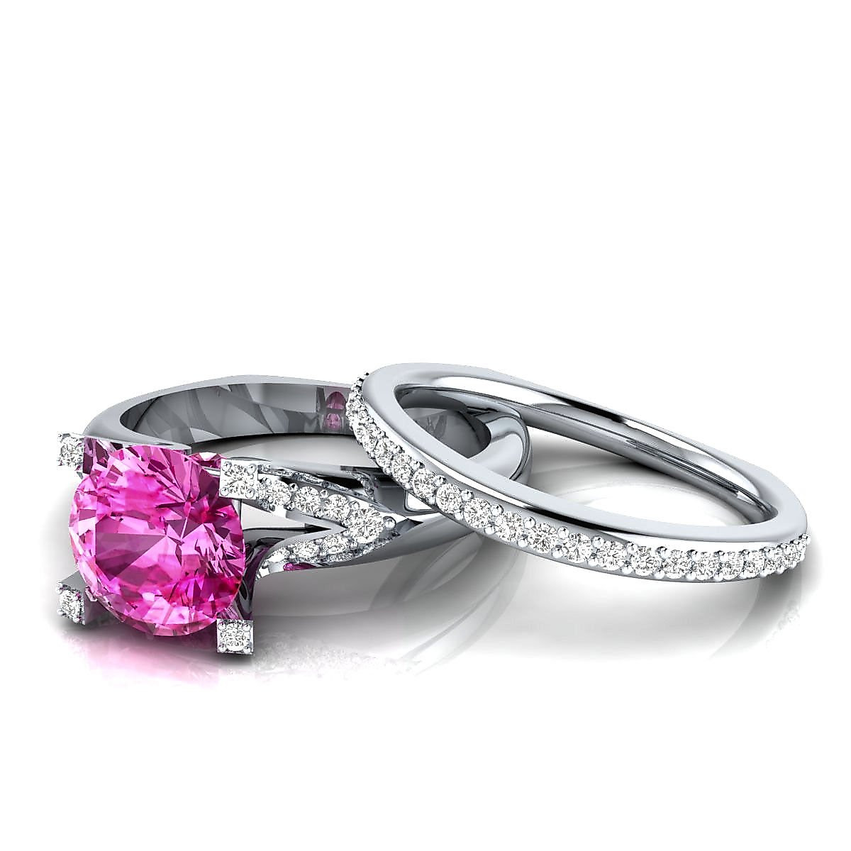 IDEALJEWEL95 Women's 2.70 ct Round Pink & White Sapphire Sterling Silver Bridal Ring Set Free Size For Engagement/Wedding/Valentines Day (Size_13.5)
