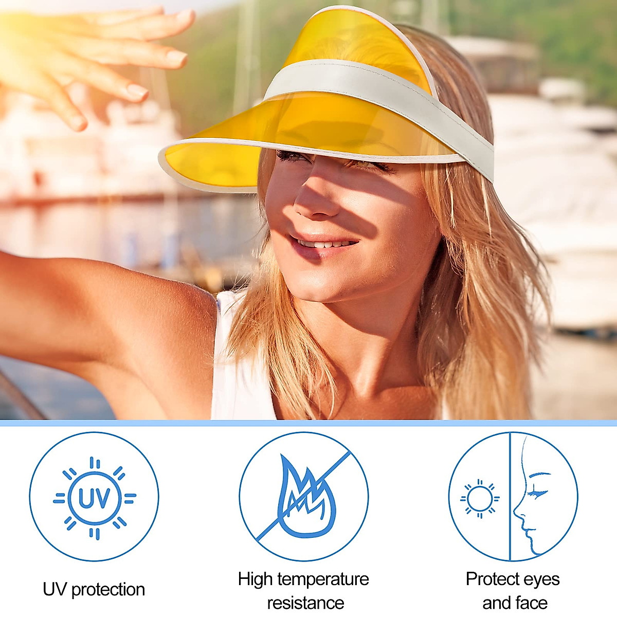 JenPen 12 Pack Unisex Plastic Sun Visors Hats Clear UV Protection Poker Cap for Men Women Sports Outdoor Golf Activities(White Frame)