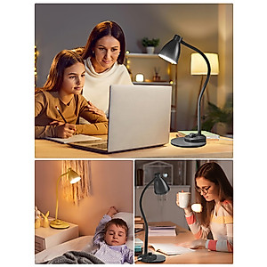 BOHON LED Desk Lamp with USB Charging Port 3 Color Modes Dimmable Reading Light Intelligent Induction Auto Dimming Task Lamp Flexible Gooseneck Table Lamp for Bedside Office, AC Adapter Include