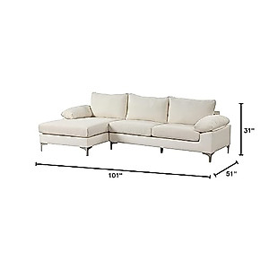 Casa Andrea Milano Modern Large Boucle L-Shape Sectional Sofa, with Extra Wide Chaise Lounge Couch, Cream