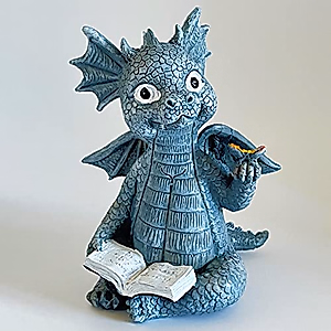 Dragon Reading Book Statue Dinosaur Holding Butterfly Figurines Art Resin Sculpture Outdoor Garden Decor Home Desk Ornament