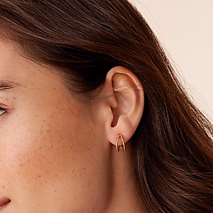 PAVOI 14K Gold Plated Sterling Silver Split Hoop Huggie Earrings in Rose, White, and Yellow Gold (Rope Plated)