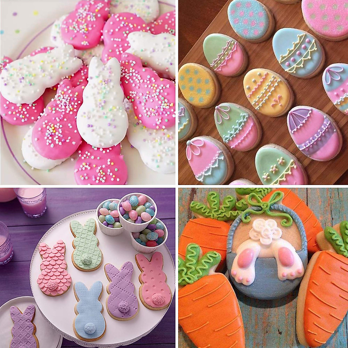 Bonropin Large 4PCS Bunny Rabbit Cookie Cutters Set With Bunny,Carrot,Large Egg,Middle Egg.