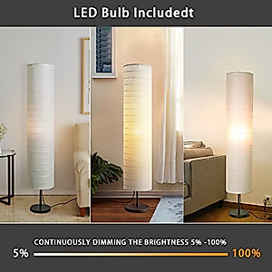 Modern Floor Lamp, Dimmable 3 Levels Brightness Paper Tall Lamp Standing Lamps with Lampshade, 55'' Minimalist Floor Lamps for Office, Kids Room, Reading, Home Decor (White)